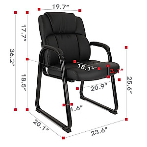 CLATINA Office Guest Chair Leather Reception Chair with Bonded Padded Arm Rest and Sled Base Desk Chair No Wheels for Reception Conference Waiting Room Side Office Home Black