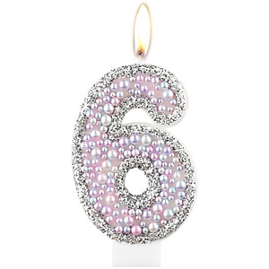 iNINGER Birthday Candle Macaron Glitter 3D Number Candle,Pink Purple Pearls Number 6 Candle with Purple Shell Sequins for Girl Boy Cake Topper Wedding Anniversary Pastel Sweet Theme Party Decoration