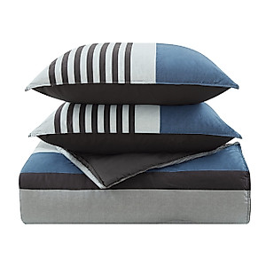 Nautica Duvet Cover Set Cotton Reversible Bedding with Matching Shams, Styligh Home Decor, Queen, Rendon Charcoal/Navy