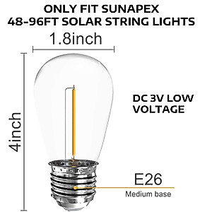 SUNAPEX S14 LED Replacement Bulbs ONLY Compatiable 48-96 FT Solar String Lights, DC 3V Low Voltage 2700K Warm White Weatherproof E26 Screw Base Non-dimmable