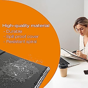 Confetti Spiral Notebook - Hole Punched - 4 Removable Dividers, Spill Proof Cover, Closing Elastic Band, Storage Pocket - Sturdy Bound Notepad, School & Office Supplies - 200 Sheets - Black