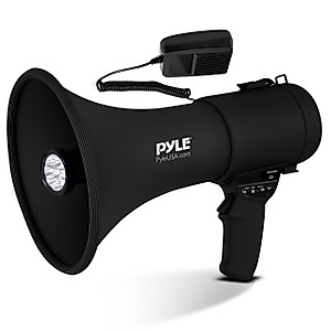 Pyle 50W Portable Megaphone Bullhorn Speaker with Microphone, Alarm Siren & Adjustable Volume - Indoor/Outdoor Use | Duracell Coppertop C Batteries, 8 Count Pack