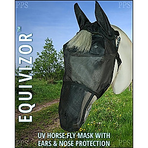 EquiVizor 95% UV Eye Protection (COB) Horse Fly Mask with Ears/Nose. Helps with Uveitis, Corneal Ulcer, Light Sensitive, Cancer, Designed to Stay ON Your Horse, Off The Ground!