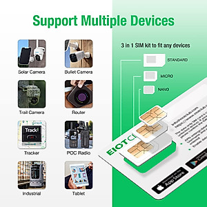 EIOTCLUB Data SIM Card Triple Play- USA Coverage No Contract 4G LTE Cellular for Security Solar and Hunting Trail Game Cameras Unlocked IoT Device (2GB 30DAY)