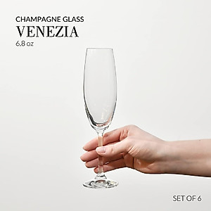 Krosno Crystal Champagne Flute Glasses | Set of 6 | 6.8 oz | Venezia Collection | Perfect for Home Restaurants and Parties | Dishwasher Safe | Gift Idea | Made in Europe