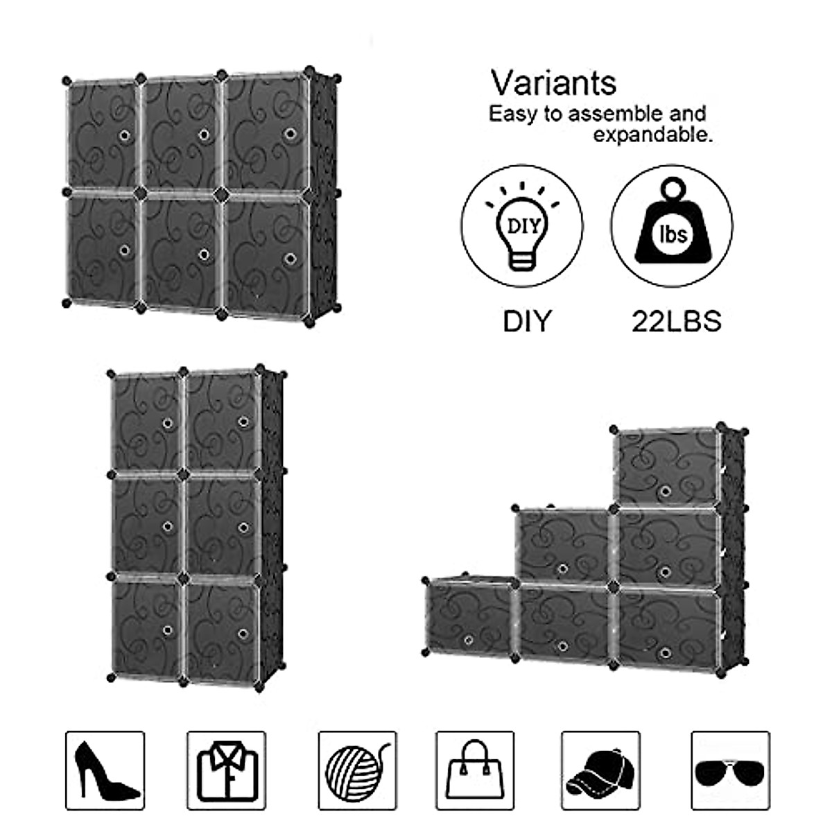 KOUSI Portable Shoe Rack Organizer 48 Pair Tower Shelf Shoe Storage Cabinet Stand Expandable for Heels, Boots, Slippers， 8 Tier Black