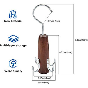 HangerSpace Walnut Wooden Belt Hanger 2 Pack, Smooth Finish Solid Wood Belt Organizer with 360° Swivel Hook, Space Saving Belt Holder for Scarves, Belts, Ties