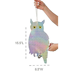 Home-X Guard Owl Decoy for Yard, Reflective Bird Deterrent Decoration with Bells