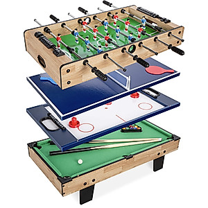 Best Choice Products 4-in-1 Multi Game Table, Childrens Combination Arcade Set w/Pool Billiards, Air Hockey, Foosball and Table Tennis - Natural