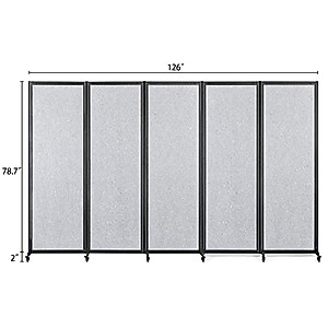 Artigwall Aluminum Alloy Room Divider 180 Portable Wall Partition | Freestanding Office Divider | Folding Privacy Screen | Locking Wheels | Temporary Room Separator | 5 Panels (5, Light Grey)