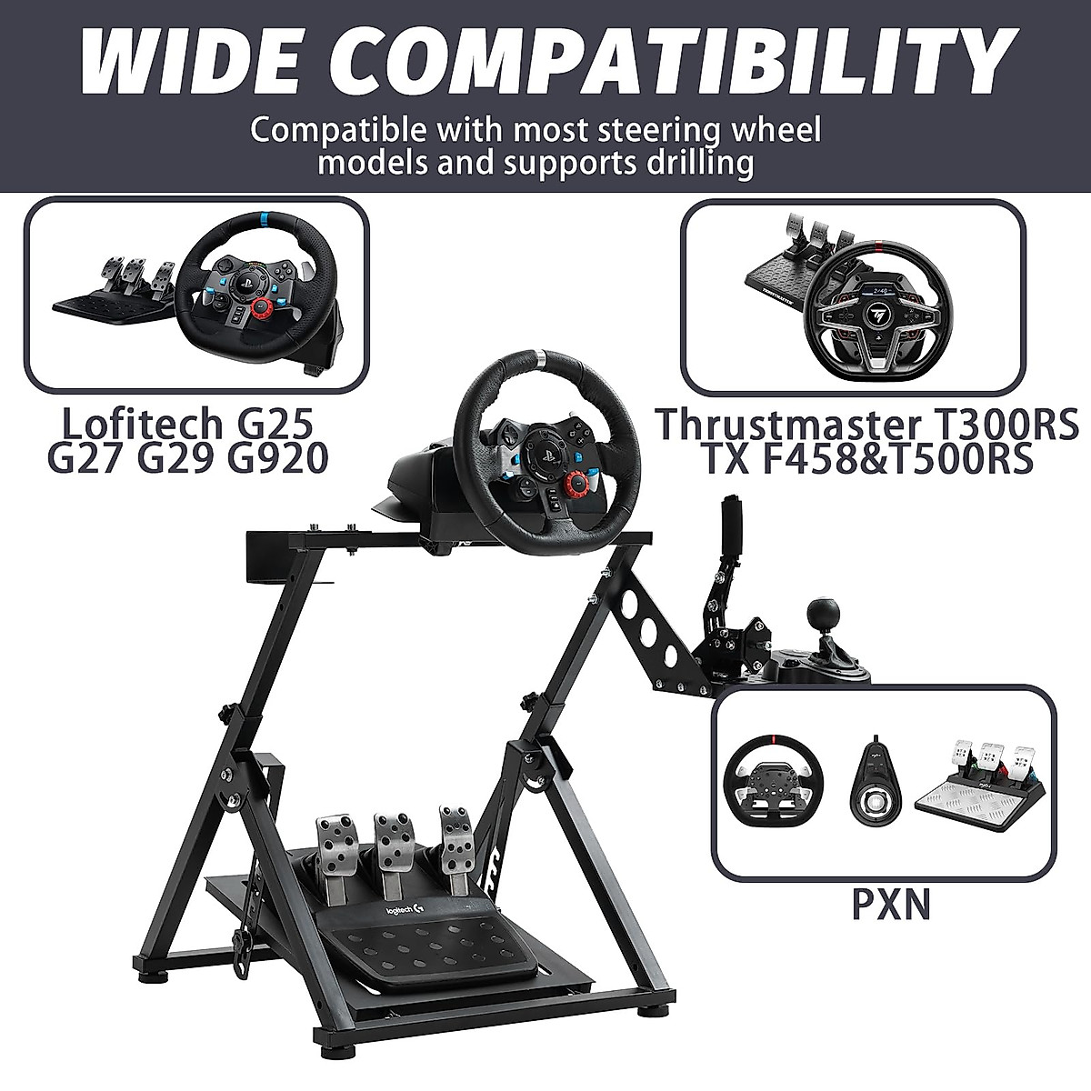 Hottoby Racing Simulator Cockpit Frame Adjustable Thick Circular Tube Fit for Logitech/Thrustmaster G29,G920,G923, T300RS race car seat Flexible Use of Legs,No Steering Wheel,Pedal,Shifter,Seat
