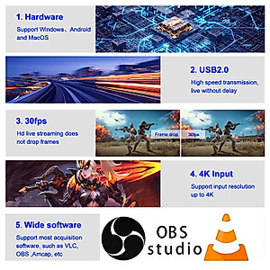 ORIVISION Audio Video Capture Cards Cam Link Card HDMI to USB 2.0 Full HD Record via DSLR Camcorder Action Cam for Acquisition Live Streaming Gaming Teaching Conference（Support VLC/OBS/Amcap）