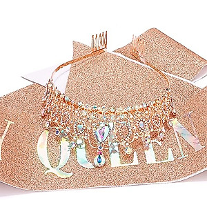 KICOSY Tiaras for Women Birthday Queen Tiara and Sash Set Birthday Crown for Women Birthday Tiara for Girls Rhinestone Crown Birthday Queen Sash Birthday Gifts Birthday Decorations for Women