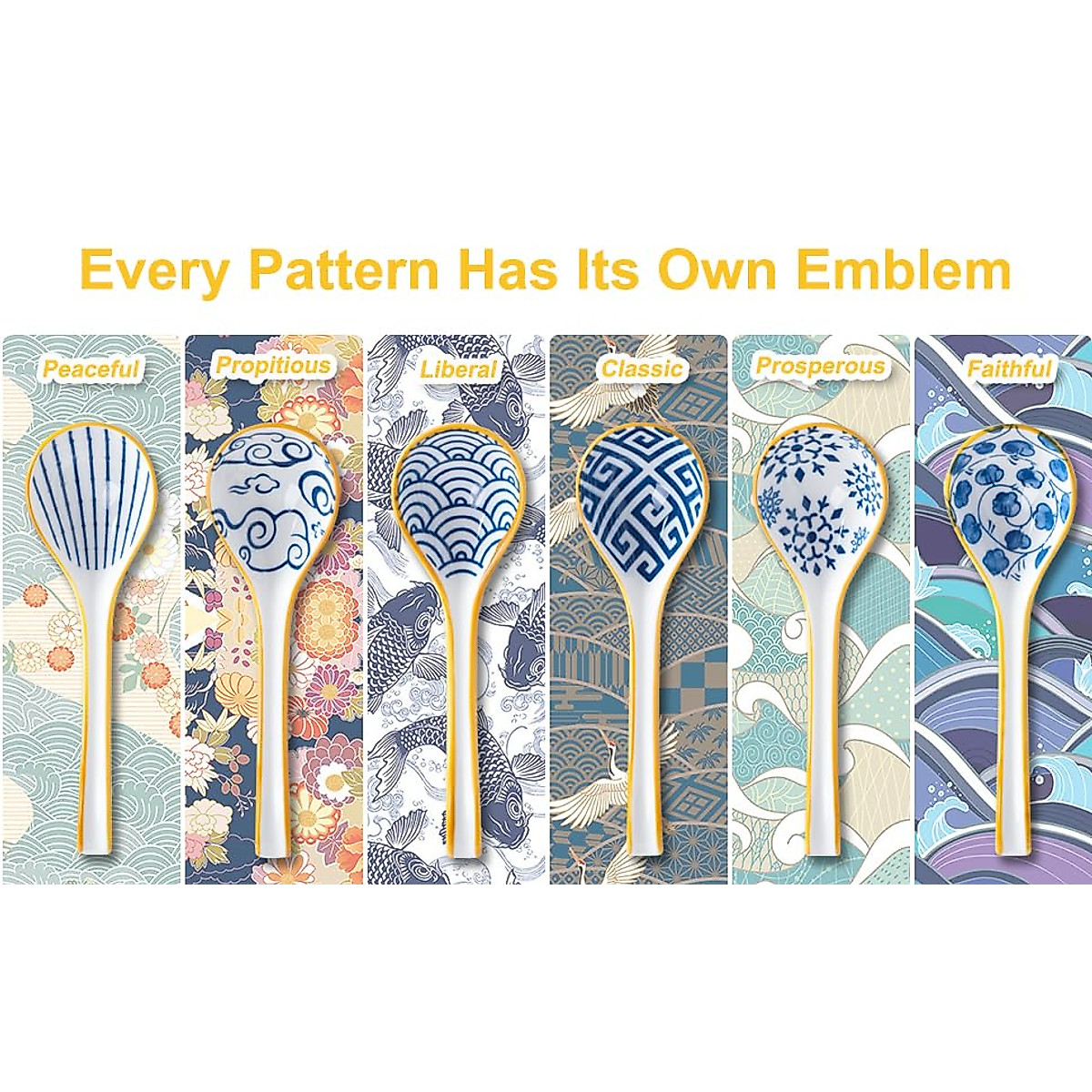 Soup Spoons Set of 6, Soup Dumplings Asian Soup Spoon Set Non-slip Bottom Japanese Spoons for Ramen Chinese Wonton, Dumplings, Pho, Noodle Soup Spoons