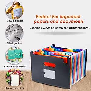 Expanding File Folder, Upgrade 3500 Sheets Capacity Expandable Accordion Document Bill Paper Organizer, Accordian Filing Box, Teacher Office Supplies, Classroom Desk Organization,Letter Size,24 Pocket