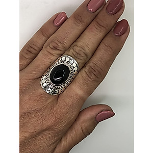 Koral Jewelry Black Onyx Oval Stone Vintage Ring 925 Sterling Silver US Size 6 7 8 9 10 (6)