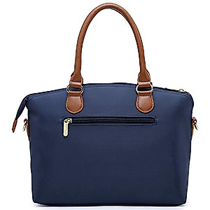 NNEE Water Resistance Nylon Top Handle Satchel Handbag with Multiple Pocket Design - Navy