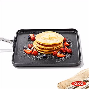 OXO Enhanced 11" Griddle Pan, PFAS-Free Ceramic Nonstick, Durable Hard Anodized Cookware, Scratch Resistant, Stainless Steel Handle, Good Grips, Dishwasher/Oven Safe, Black