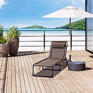 Outsunny Reclining Chaise Lounge Chair, Portable Sun Lounger, Folding Camping Cot, with Adjustable Backrest and Removable Pillow, for Patio, Garden, Beach, Brown