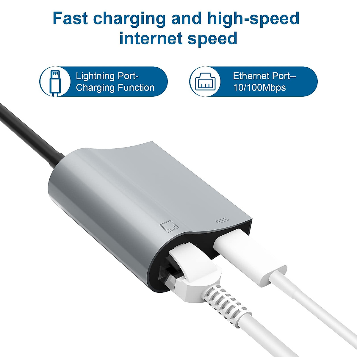 [Apple MFi Certified] 2 in 1 RJ45 Ethernet LAN Network Adapter, Lightning to RJ45 Ethernet Adapter with Charge Port Compatible with iPhone/iPad/iPod, Plug and Play, Supports 100Mbps Ethernet Network