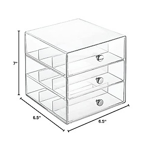 iDesign Plastic Divided 3-Drawer Vanity & Countertop Organizer – 7" x 6.5" x 6.5”, Clear