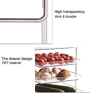 Refrigerator Organizer Bins with Pull-out Drawer, Large Stackable Fridge Drawer Organizer Set with Handle, BPA-free Drawable Clear Storage Cases for Freezer, Cabinet, Kitchen, Pantry Organization