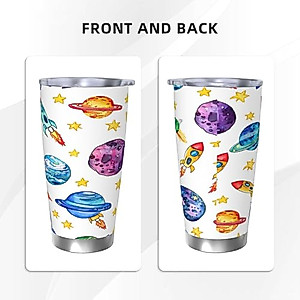 AYCZN Cartoon Space Ship 20 OZ Tumbler Stainless Steel Travel Coffee Mug, Colorful Planet Insulated Water Bottle with Lid and Straws Leakproof Thermal Cup
