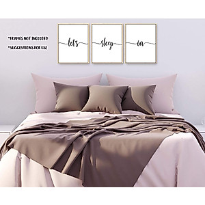 Let's Sleep In Art Prints - Bedroom Wall Decor - 11x14 - Set of 3 – Above Bed Wall Decor - Black and White Minimalist Bedroom Wall Art - Unframed