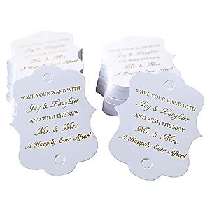 Kingsnow 100 Pack Wedding Ribbon Wand Favor Tags, Ribbon Wand Wedding Send Off Tags Wedding Favor Tags Exit Wand Tags for Wedding Wands