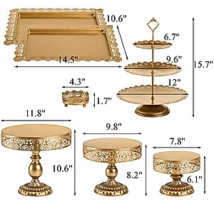 Lyellfe Set of 7 Gold Cake Stand, Metal Cake Stand Set for Dessert Table, Decorative Dessert Display Set for Birthday Party, Wedding, Afternoon Tea, Festival