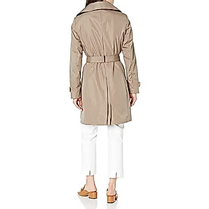 Calvin Klein Women's Single Breasted Belted Rain Jacket with Removable Hood, Owl, X-Small