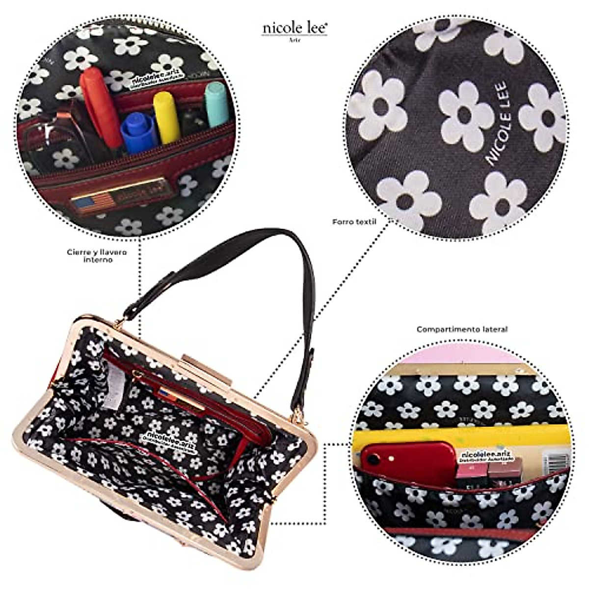 Nicole Lee Success in New York Handbag, Push Lock Closure, Embellished NYC City Bag with Optional Crossbody Strap