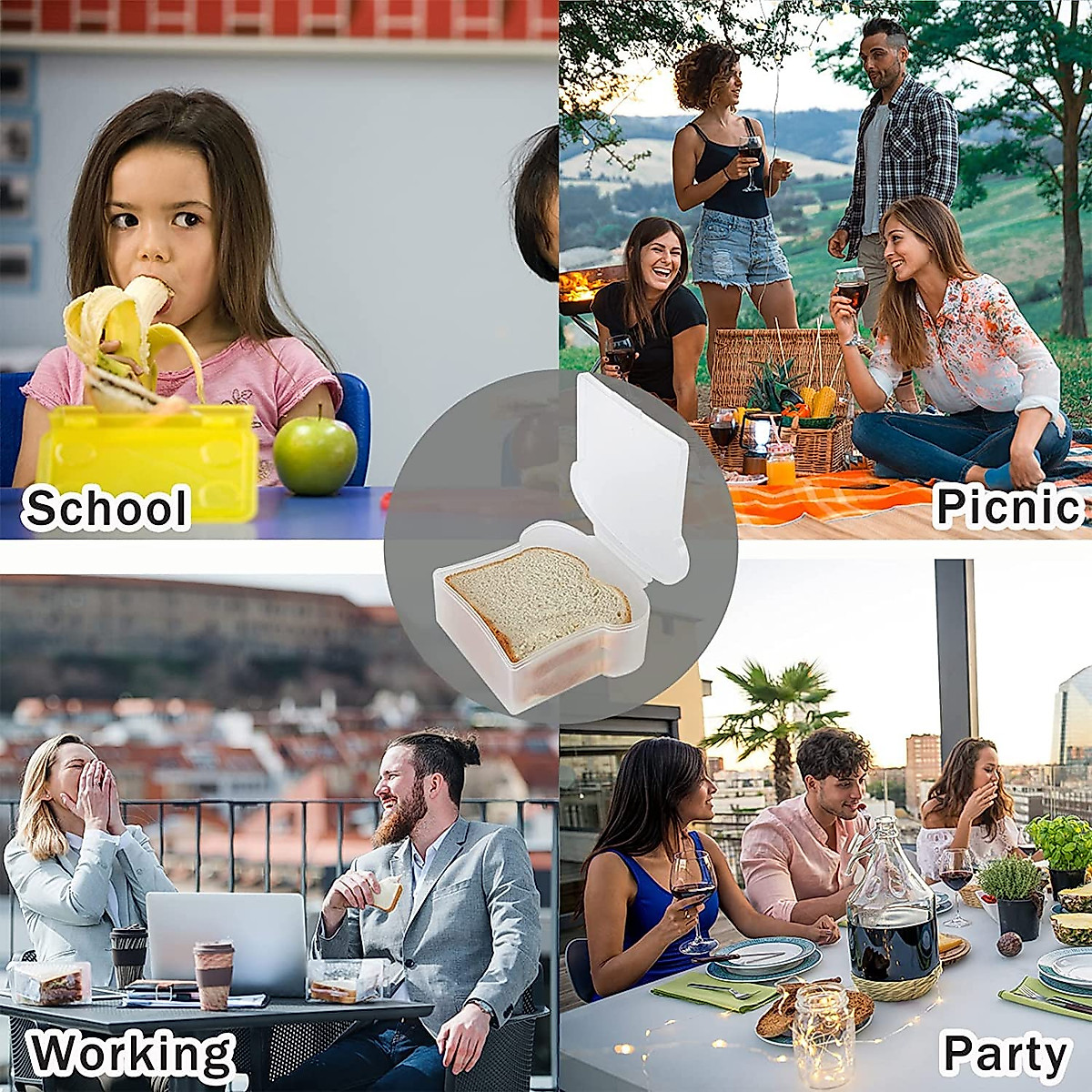 Pack of 3 Clear Food Storage Sandwich Containers for Lunch Prep (Toast Shape)