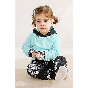 HAPPYMA HappMA Infant Baby Girl Fall Outfits Long Sleeve Floral Hoodie Tops Pants Clothes Set 6-12(80), Green+black, 6-12 Months