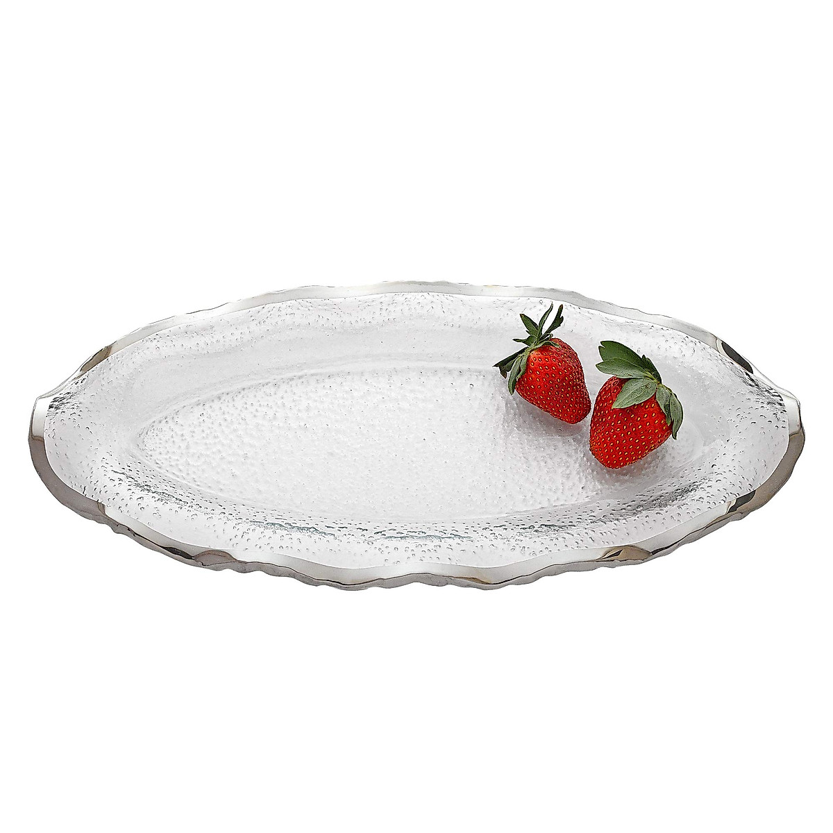 Badash Silveredge Glass Serving Tray - 14" x 7" Hand-Decorated Silver Edge Oval Tray or Platter - Food-Safe, Great for Entertaining & More