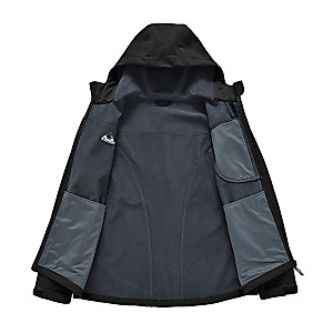Gopune Men's Lightweight Soft Shell Jacket Fleece Lined Waterproof Hooded Hiking Winter Jacket (Black,L)