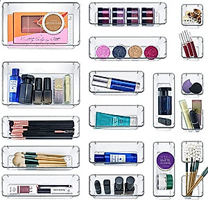 25 Piece - Non-Slip Drawer Organizer Bin Set- Clear bins