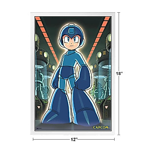 Mega Man Key Art Video Game Video Gamer Classic Retro Vintage 90s Gaming MegaMan Capcom Legacy Collection Megaman 11 Mega Man X Dr Wily White Wood Framed Poster 14x20