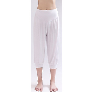 AvaCostume Modal Cotton Soft Yoga Sports Dance Harem Capri Pants White L01