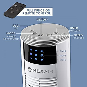 NEXAIR 36” Oscillating Tower Fan, 3 Speed Portable Fan Tower With Remote Control, Quiet Operating Floor Fan for Bedroom with 7.5 Hr Auto Off Timer, Modern Design Room Cooling Fan For Home & Office