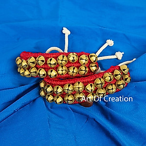 Art of Creation Kathak Dancing Ghungroo Bells 2 Line Classical Dancers Anklet Musical Instrument Bharatnatayam Indian Traditional 40 Bell Red Padded
