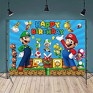 REAGTUGHT 7x5ft Happy Birthday Theme Backdrop Adventure Game Gold Coins Photo Backgrounds Cartoon Boys Children Baby Shower Banner Cake Table Decor Photo Shoot Props