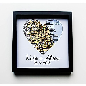 First Anniversary Gift Paper Gift Map Heart Framed Art Paper Anniversary 1 Year 1st Anniversary Gift