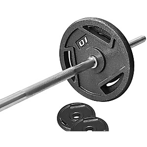 Signature Fitness Cast Iron Standard Weight Plates Including 5FT Standard Barbell with Star Locks, 45-Pound Set (35 Pounds Plates + 10 Pounds Barbell), Multiple Packages, Style #3