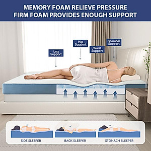 4 Inch Firm Mattress Topper Queen Size 60x80 Inch Extra Support, Gel-Infused High-Density Memory Foam Mattress Bed Topper for Pain Relief, CertiPUR-US Certified