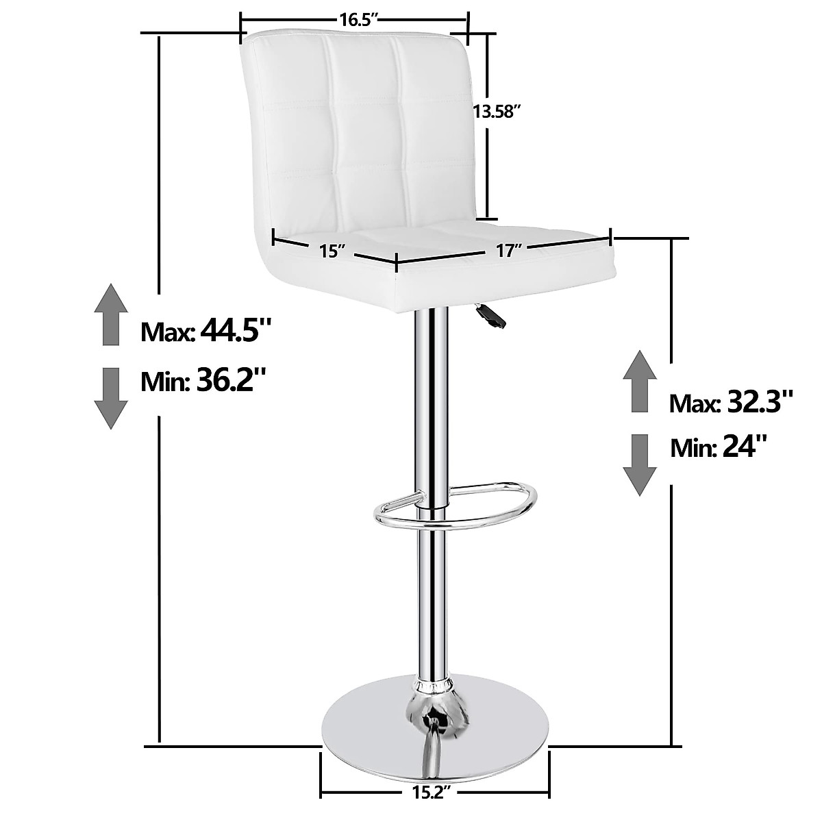 SUPER DEAL Set of 2 Bar Stools for Kitchen, Modern PU Leather Swivel Adjustable Counter Height Swivel Stool with Square Back (2, White)