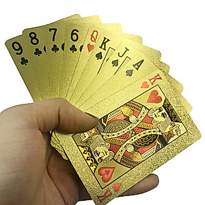 Yuanhe Gold Deck of Cards - Waterproof Playing Cards Luxury Playing Cards with Wooden Gift Box,Great for Poker Cards Game, Game Nights and Casino Party