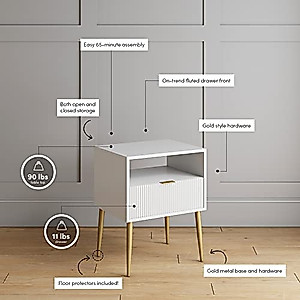 Nathan James James Mid-Century Accent Side or End Table with Storage, Wood Frame, 1, White/Gold