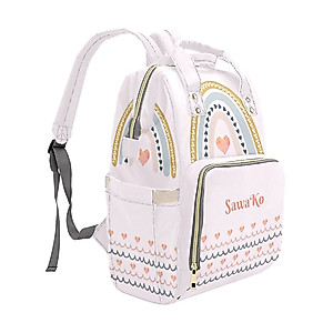 CUXWEOT Rainbow Love Pattern Diaper Bags Personalized with Name Customized Travel Back Pack Hiking Camping Mum Backpack 10.83 x 6.69 x15 inch (LxWxH)