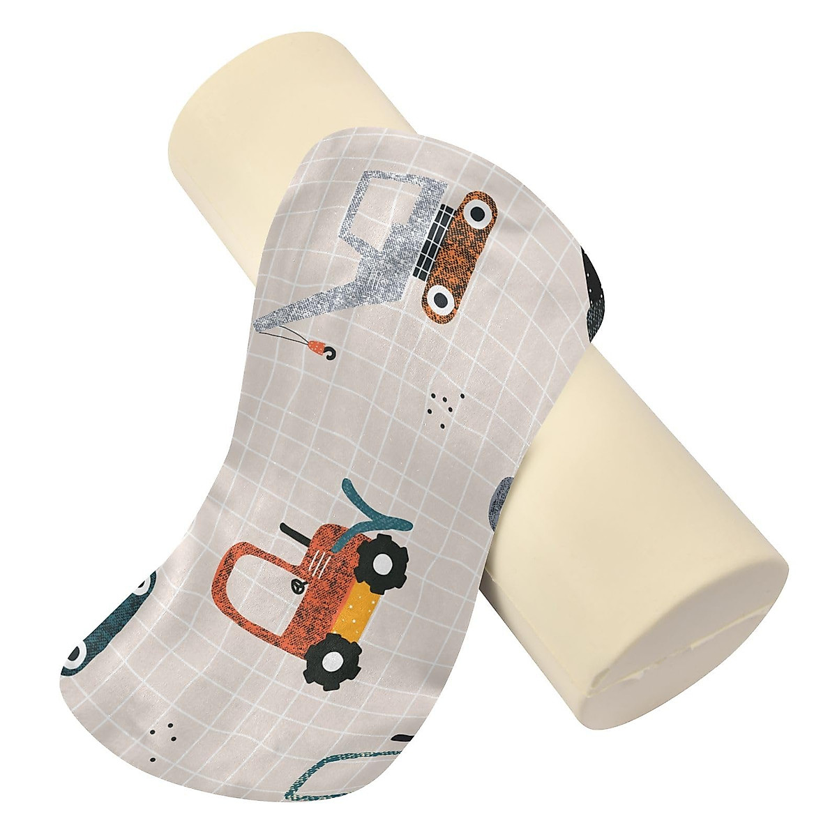 xigua Cute Truck Excavator Neck Roll Pillow for Neck Relief with Removable Washable Cover - Memory Foam Round Cylinder Bolster, Ergonomically Designed for Head, Neck, Back, and Legs